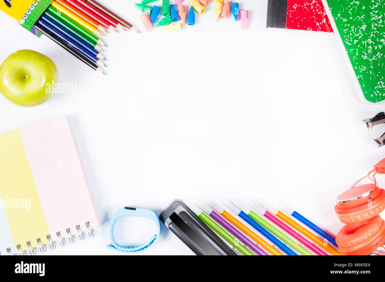 School supplies on white background. Back to school Stock Photo - Alamy