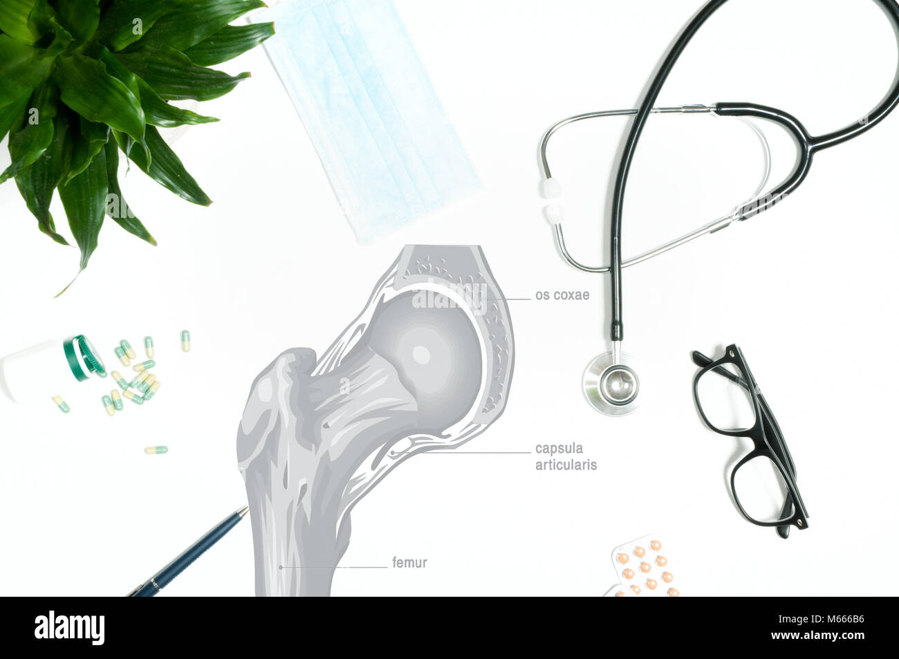 Workplace of doctor - stethoscope, medical items Stock Photo - Alamy