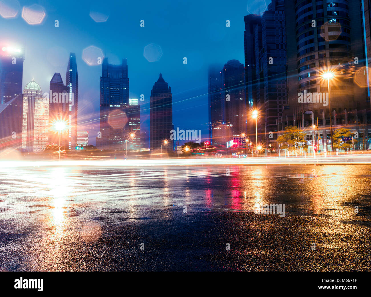 the light trails on the street in shanghai china Stock Photo - Alamy
