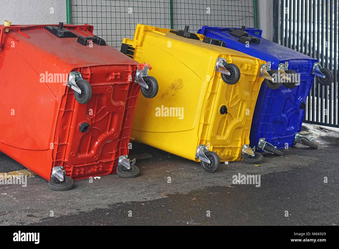 Three plastic containers for recycling and sorting waste hi-res stock ...