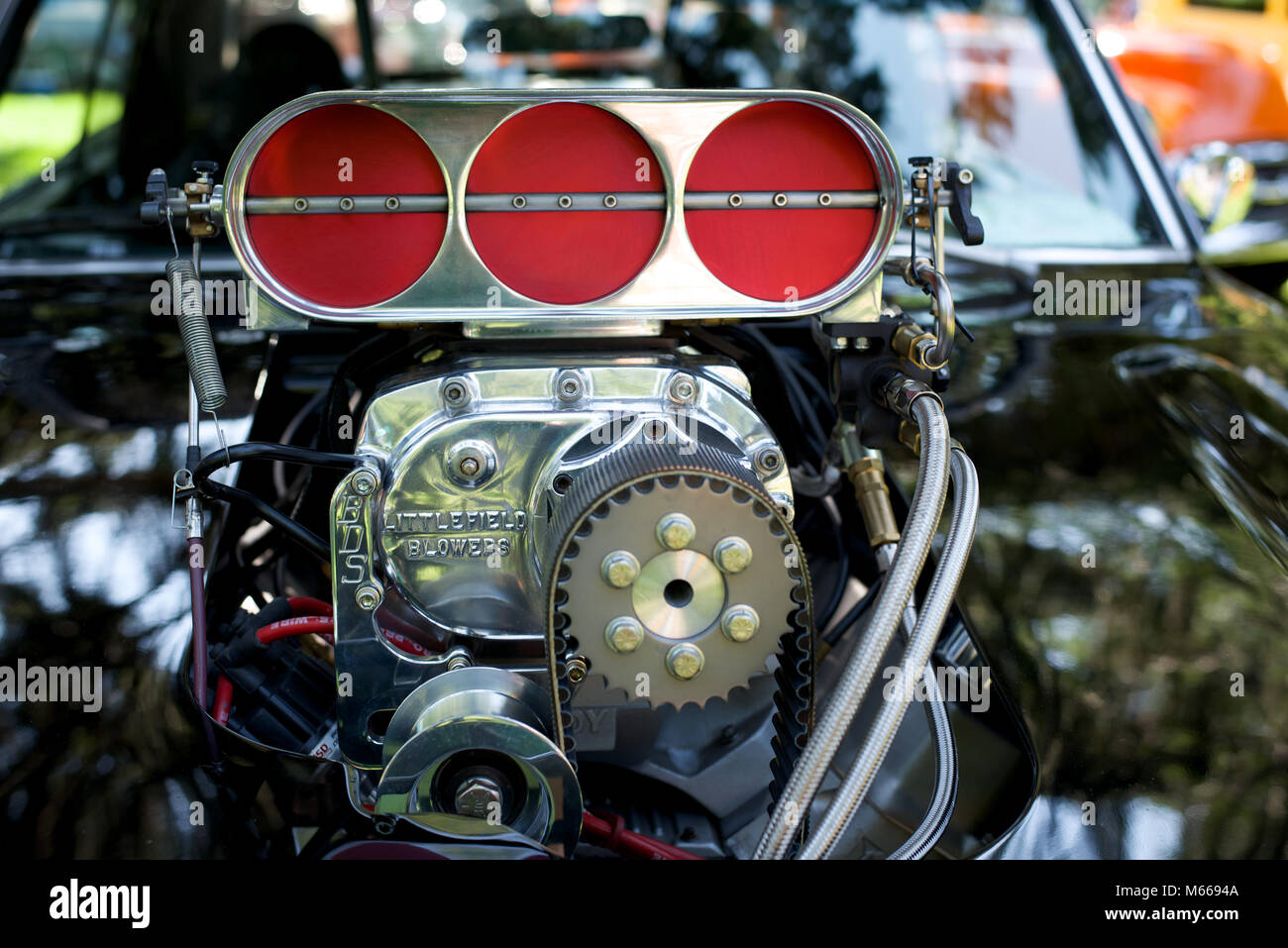Air intakes on a Hor-Rod engine with supercharger Stock Photo - Alamy