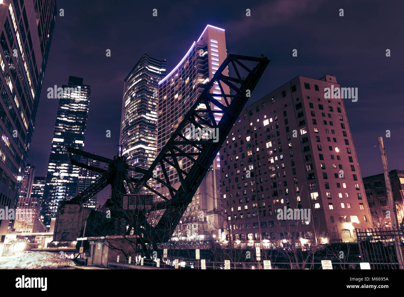 Old closed KInzie Bridge in Chicago downtown by the river Stock Photo ...