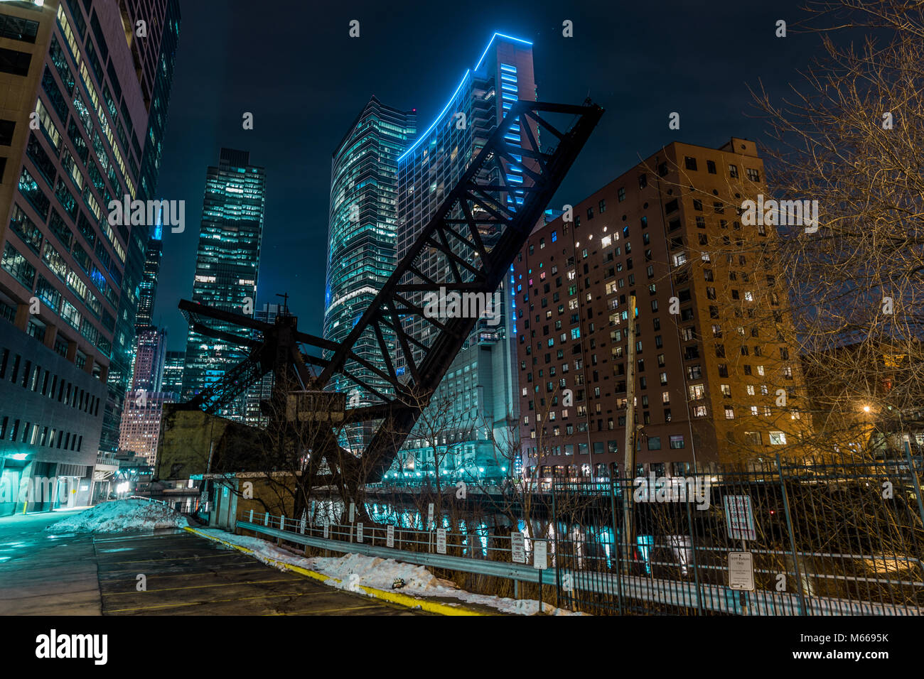 Old closed KInzie Bridge in Chicago downtown by the river Stock Photo ...