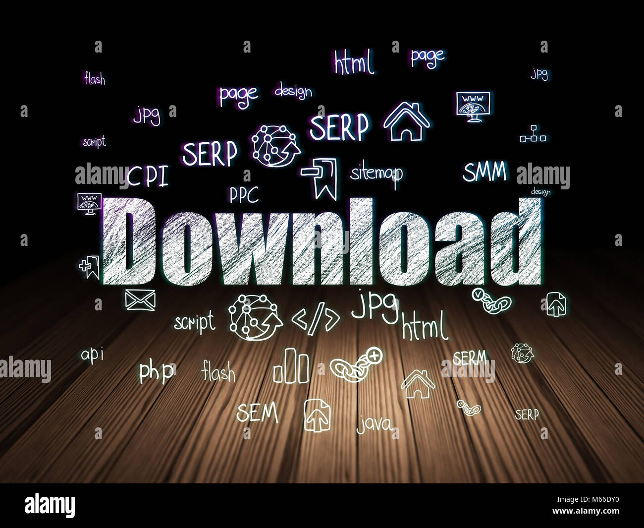 Web development concept: Download in grunge dark room Stock Photo - Alamy