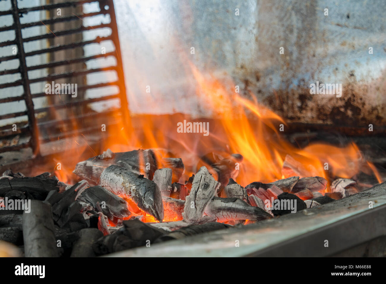 Fire on the Barbeque grill, Philippines Stock Photo - Alamy