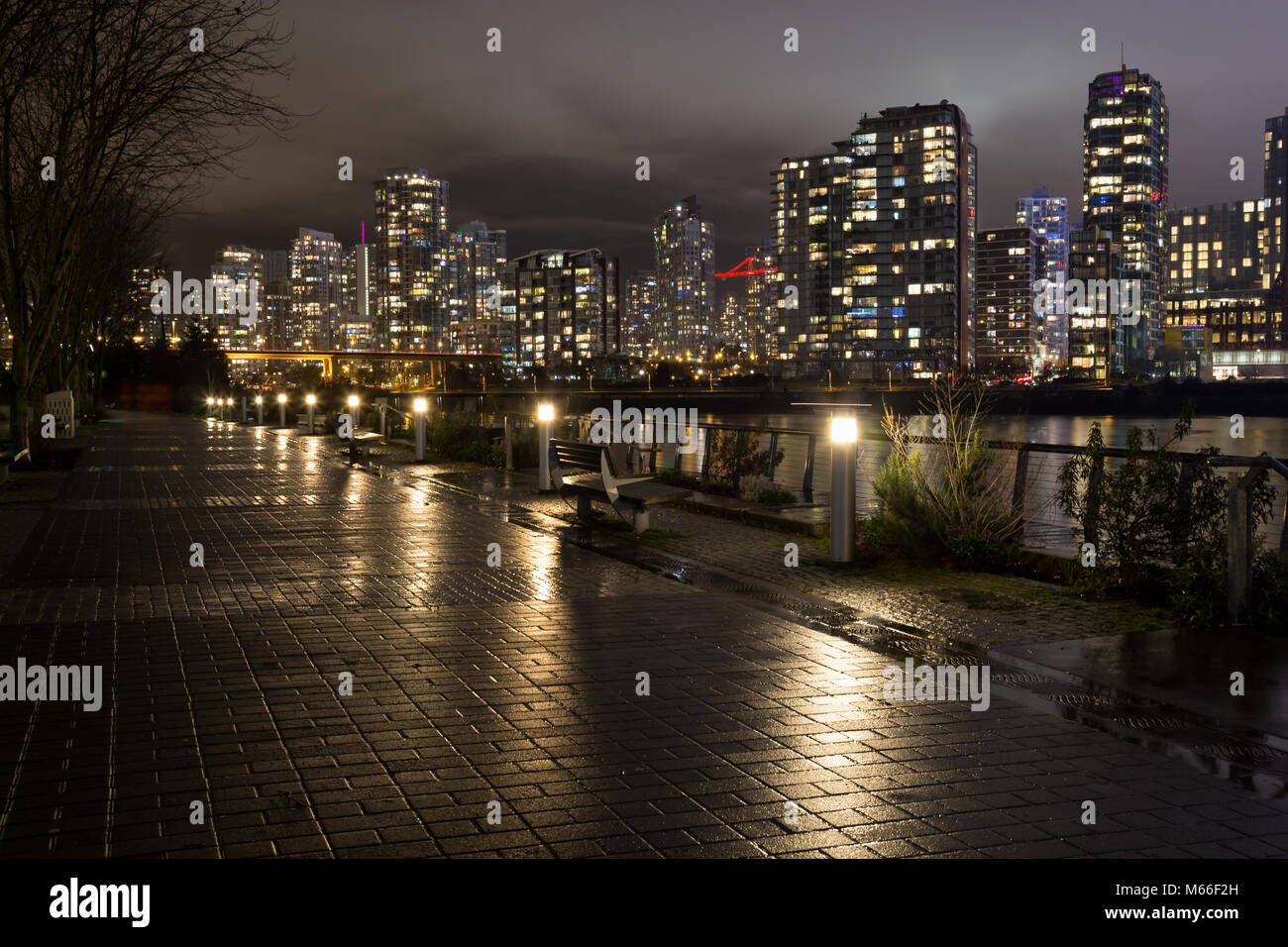 Night Downtown City view during a rainy winter day. Taken in False ...