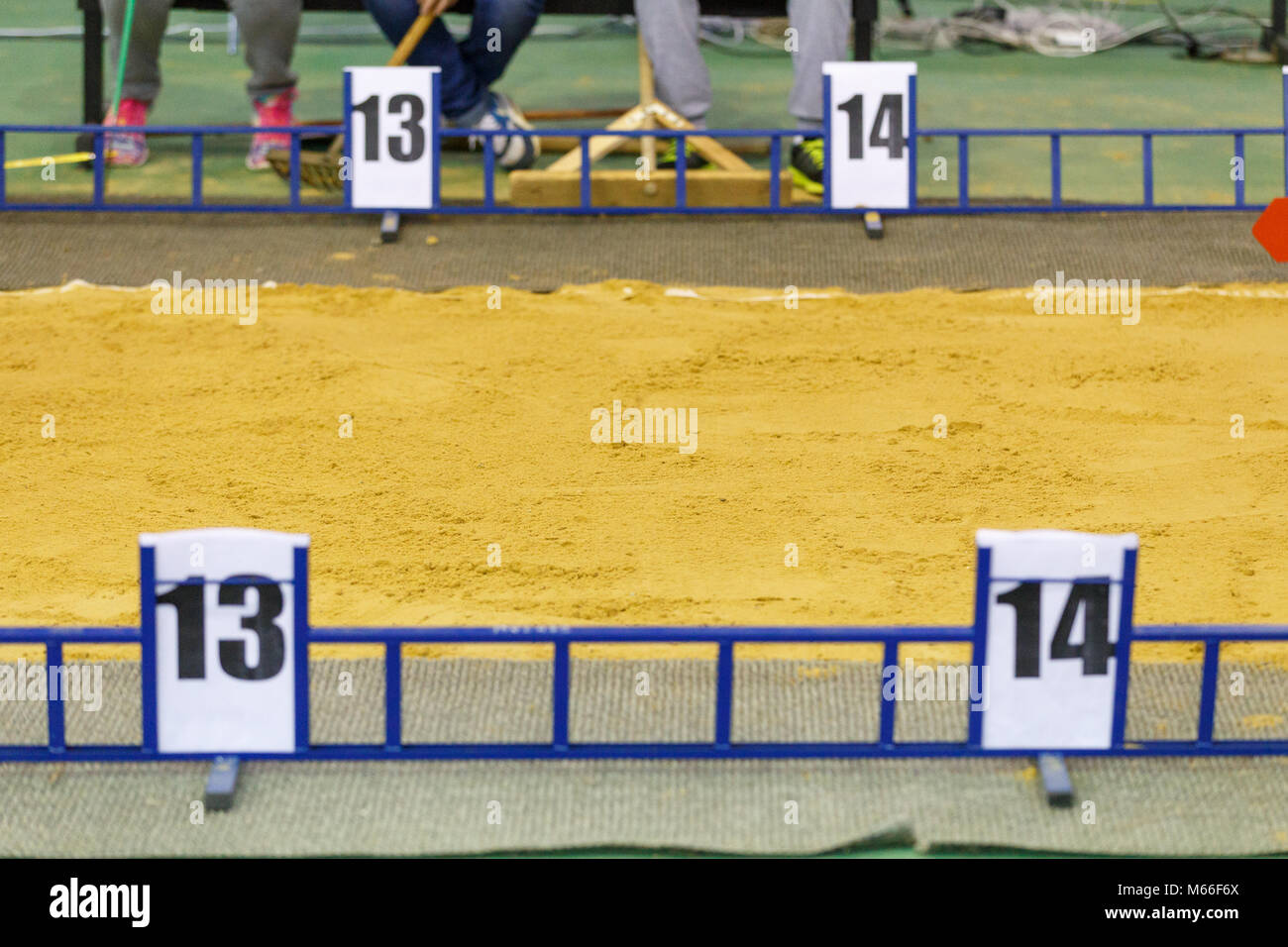 Sandpit is ready for triple jump competition. Track and field ...
