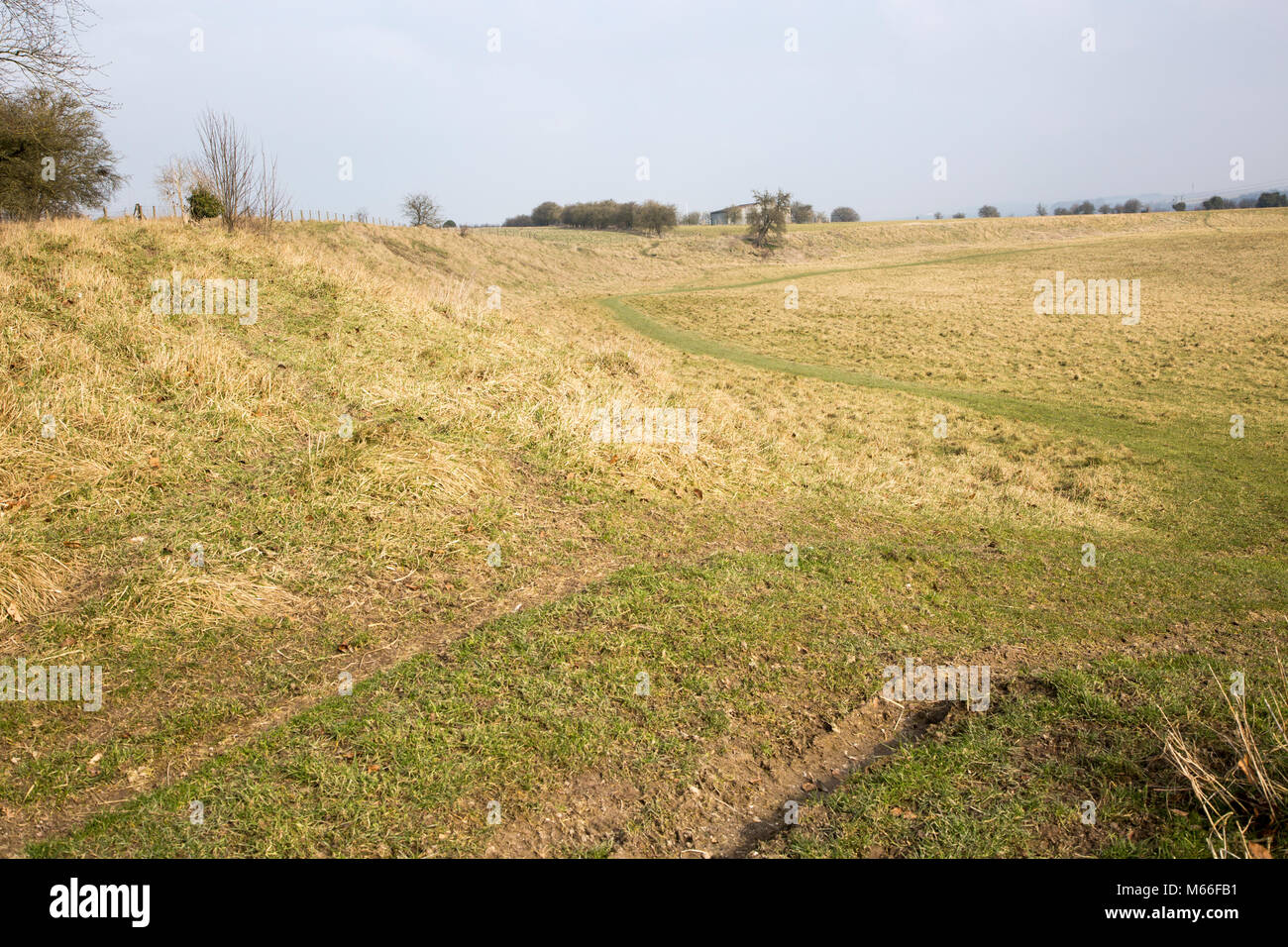 Earthwork embankments part of the prehistoric Neolithic settlement site ...