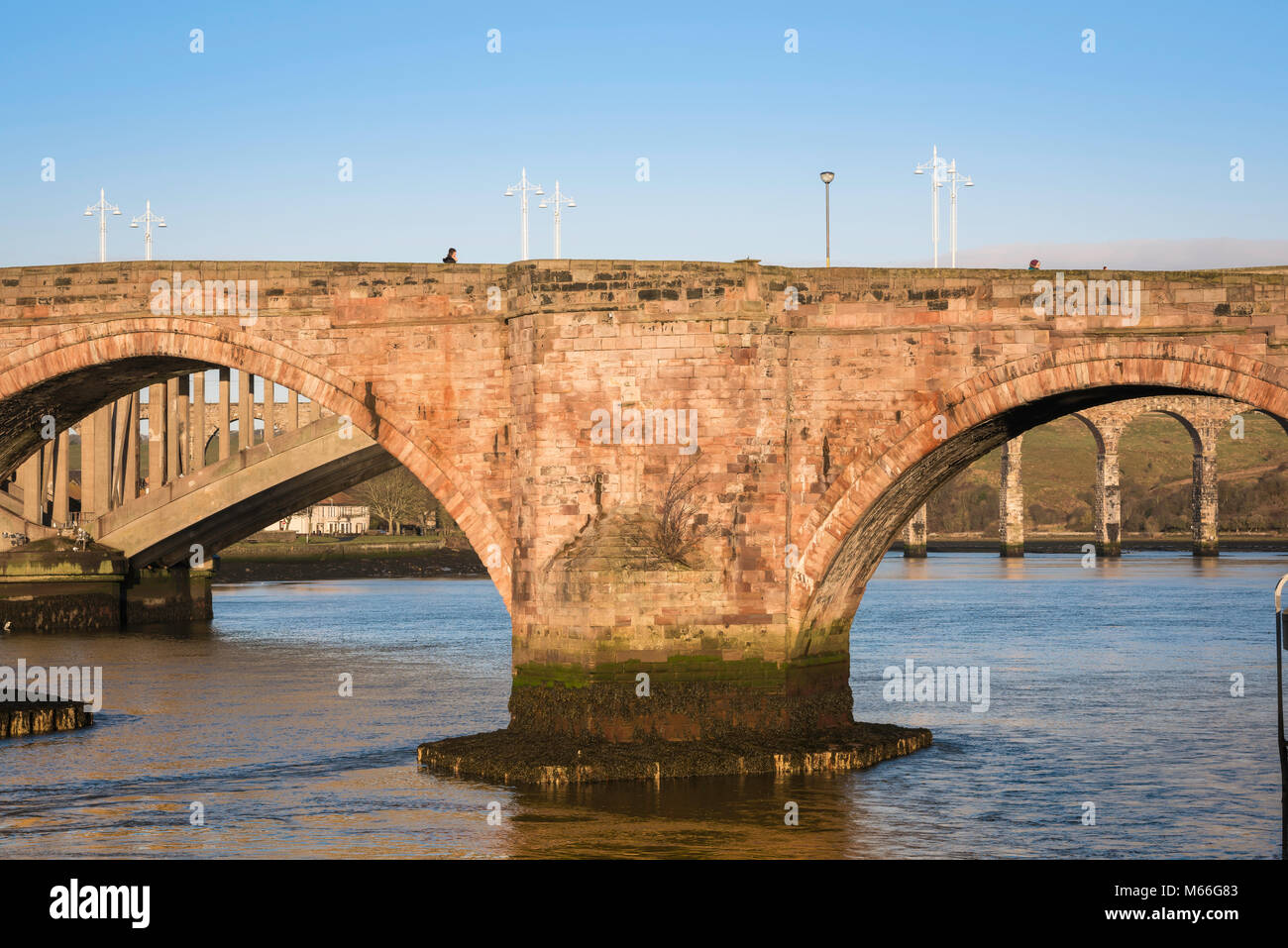 Detail of the Old Bridge (17th Century) spanning the Tweed with the ...