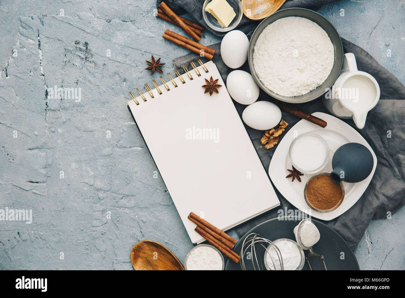 Notepad with baking ingredients Stock Photo - Alamy