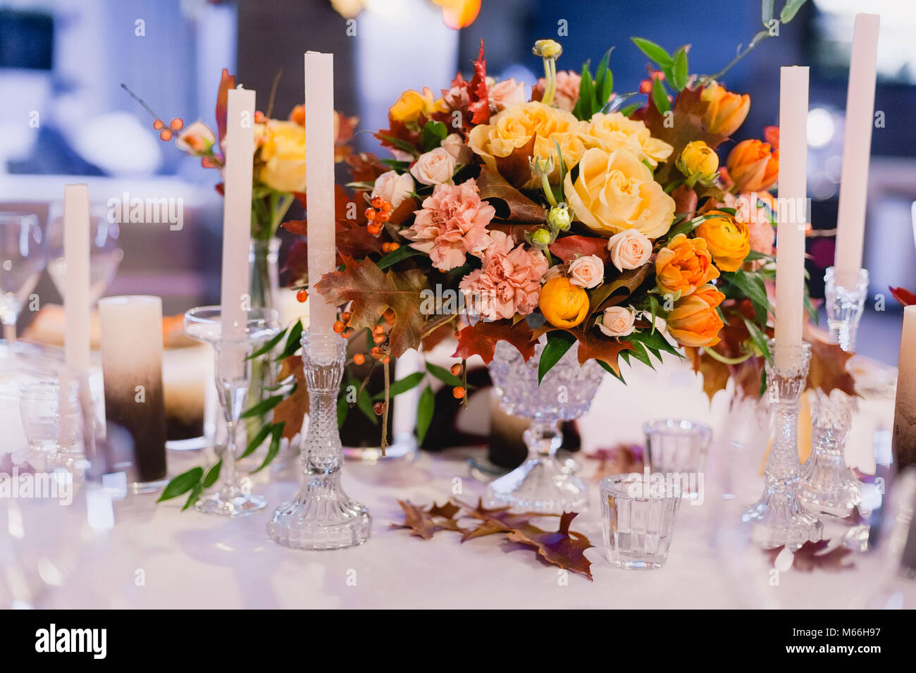 A very nicely decorated wedding table with plates and serviettes Stock ...