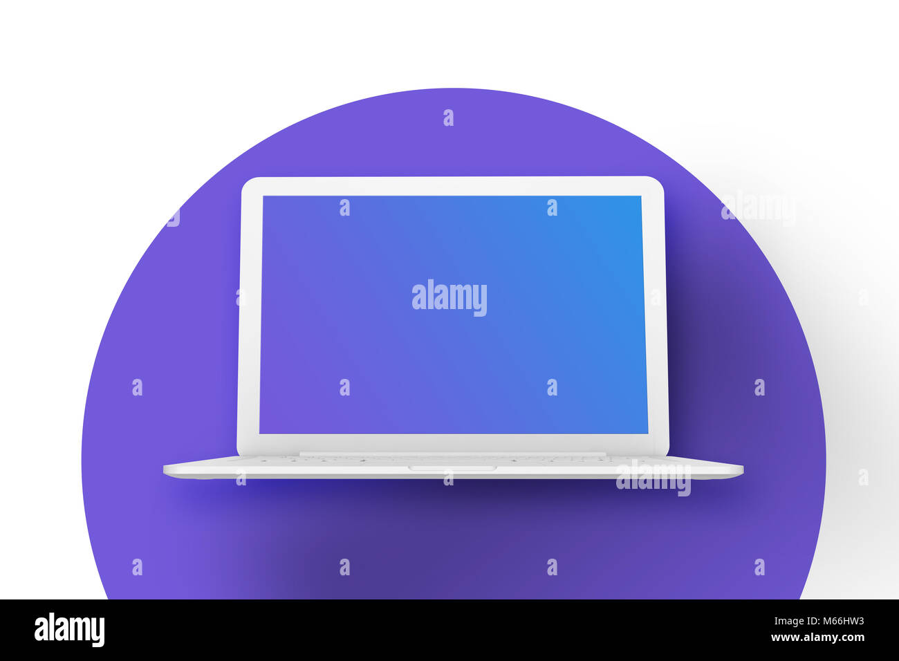 Laptop template mockup. White open laptop on a circle pattern ...