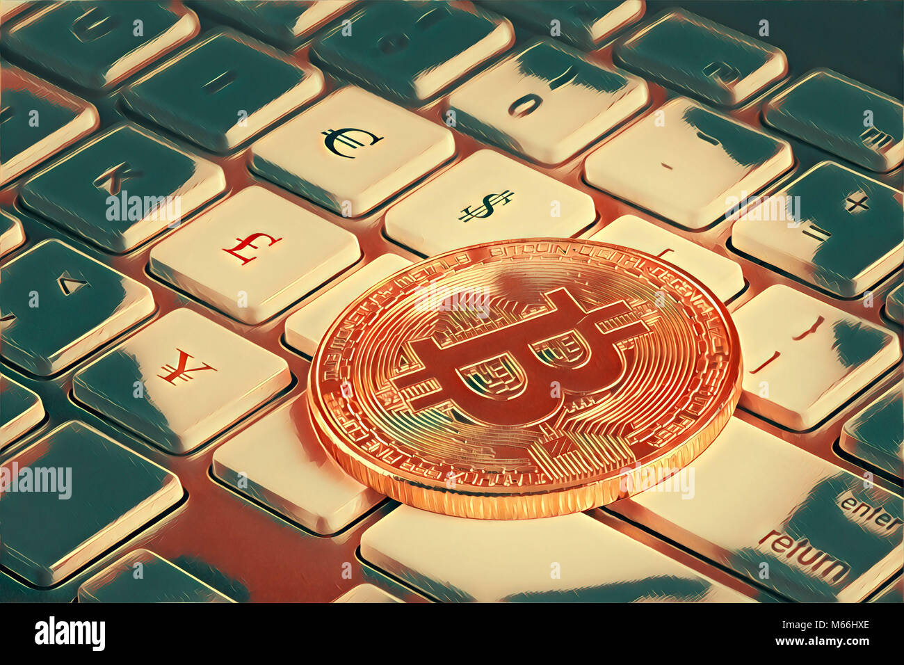 Bitcoin on keyboard with currency symbols on buttons - digital ...