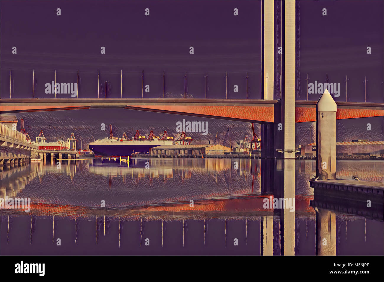 Drawing of Bolte bridge and large cargo ship Stock Photo - Alamy