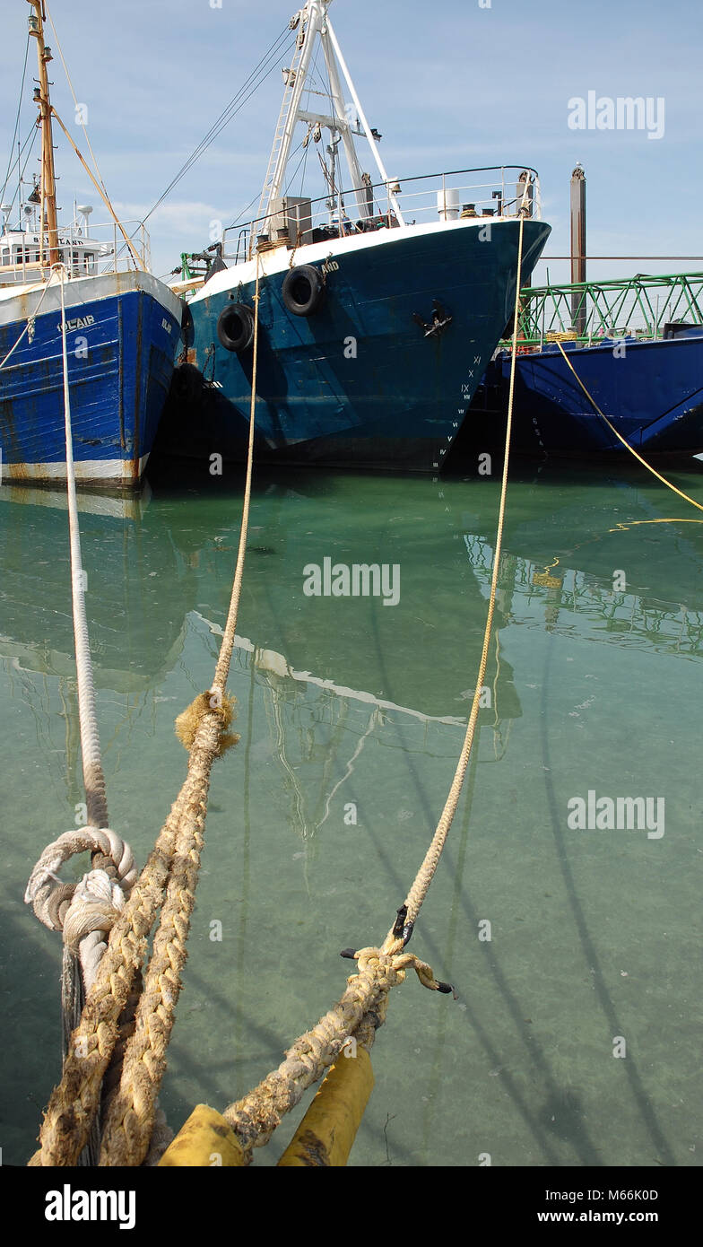 Big fishing boats moored at Kilronan harbour, Inis Mór, Aran Islands ...