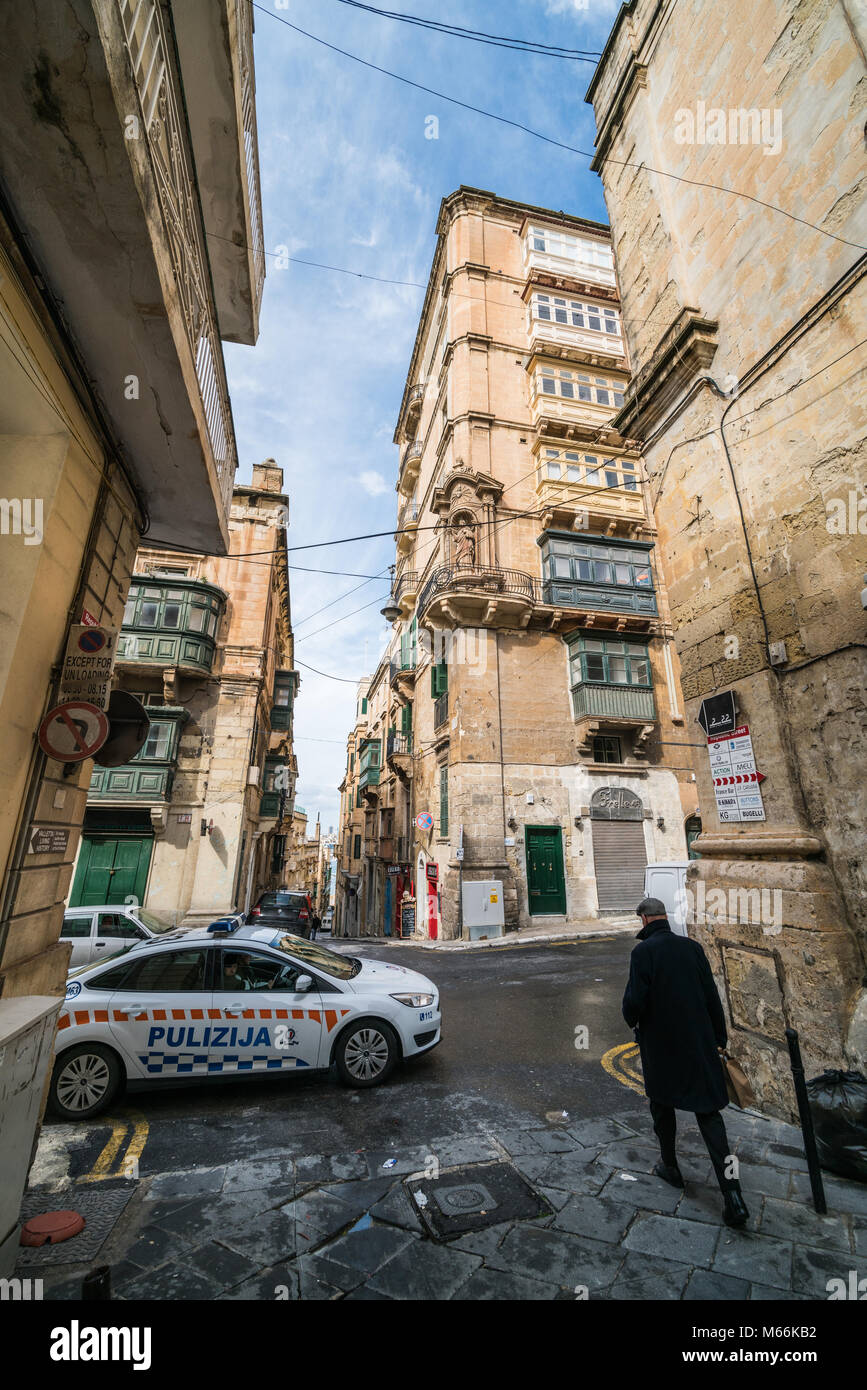 Police car in the street of the Valletta, Malta island, Europe Stock ...