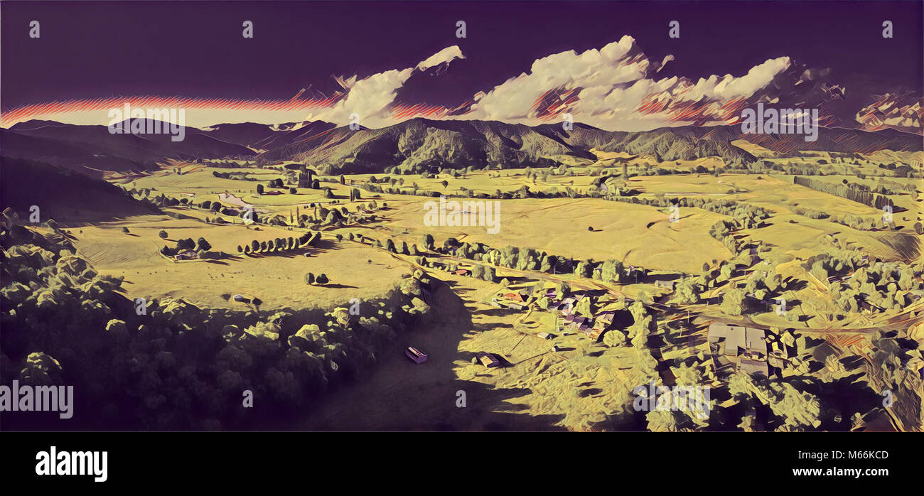 Landscape of Australian countryside at sunset - stylized digital ...