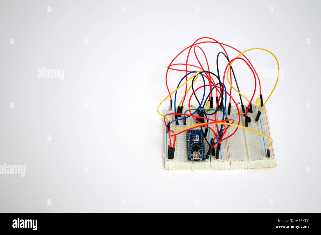 Connecting wires on a white board for connecting components Stock Photo ...