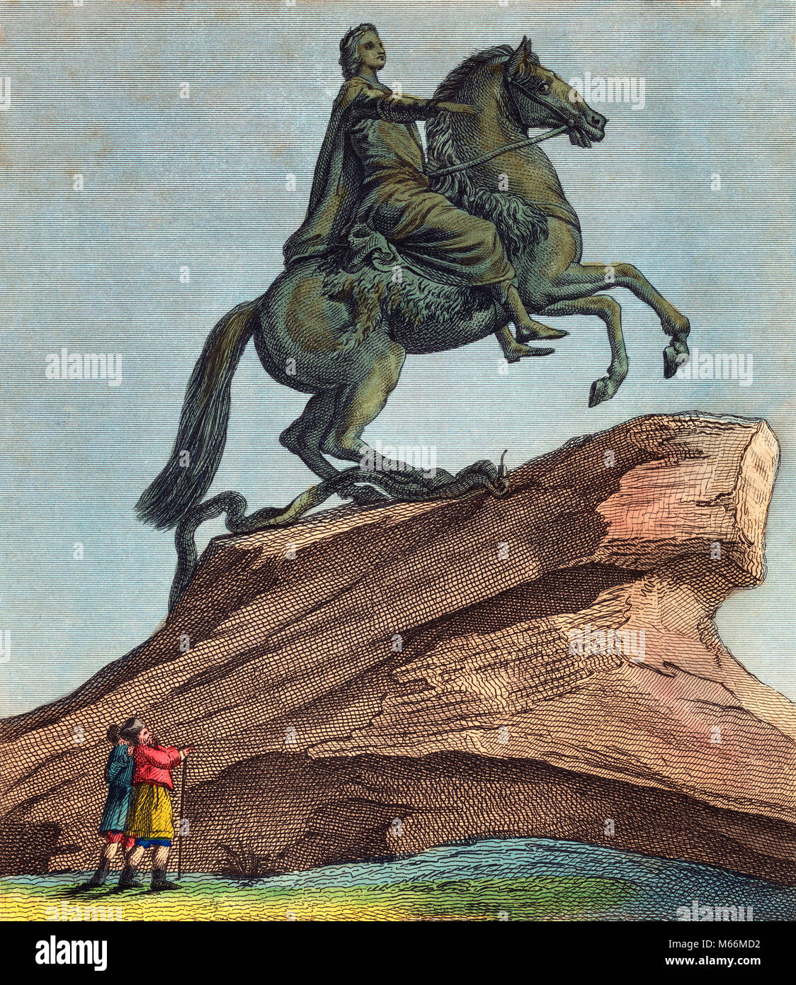 1700s ENGRAVING BRONZE HORESEMAN STATUE PETER THE GREAT 18TH CENTURY ...