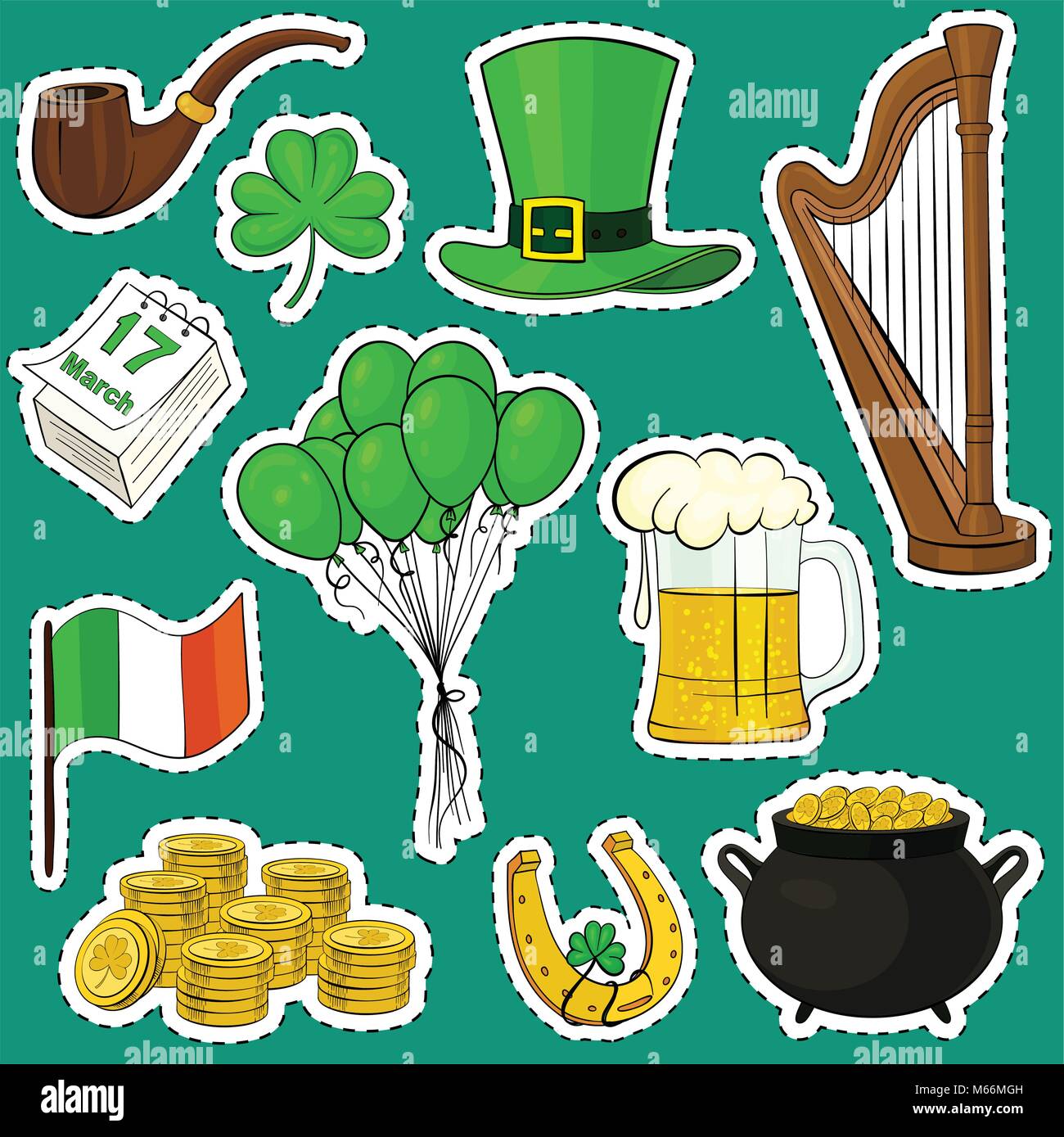Vector illustration of stickers on the day of Saint Patrick Stock ...