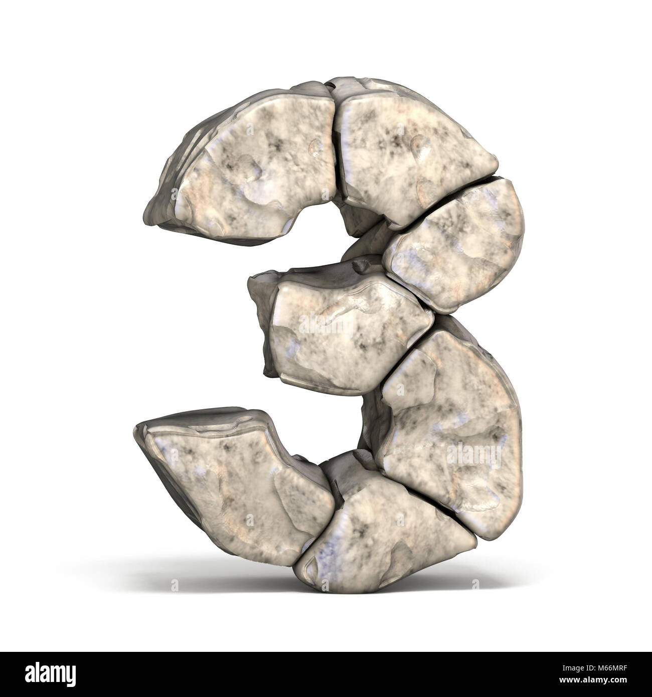 Stone font number 3 THREE 3D render illustration isolated on white ...