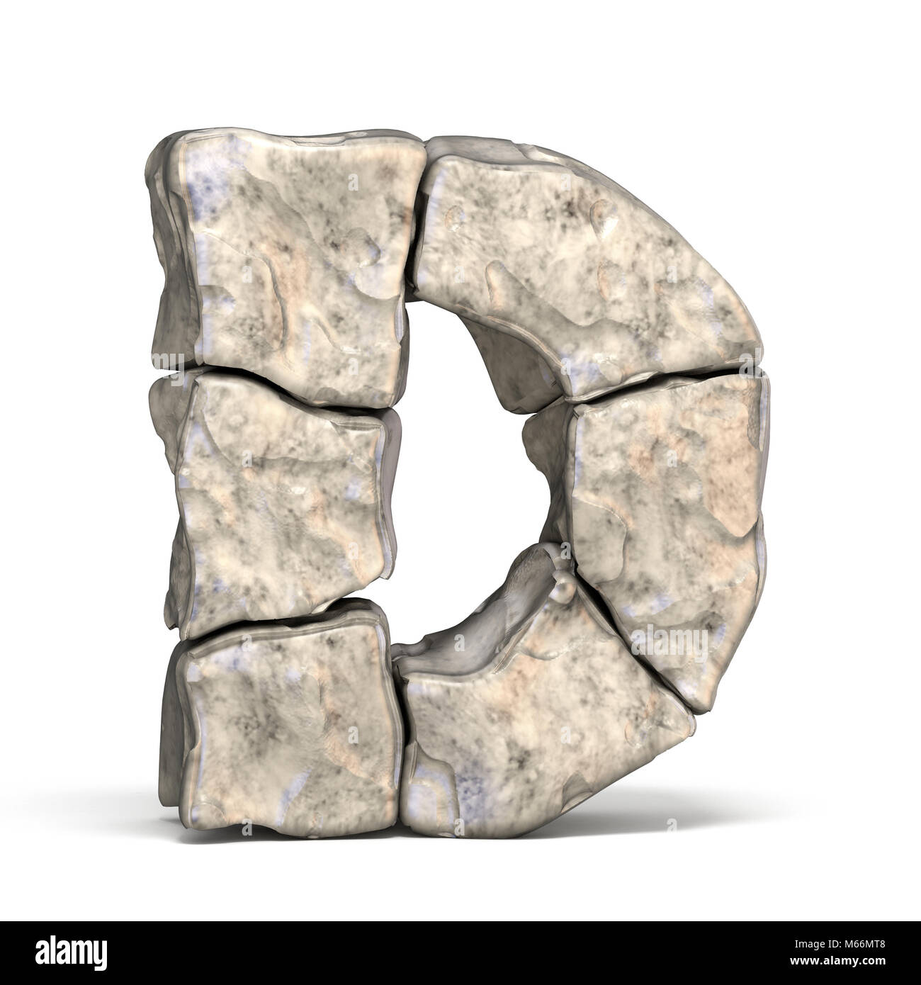 Stone font letter D 3D render illustration isolated on white background ...