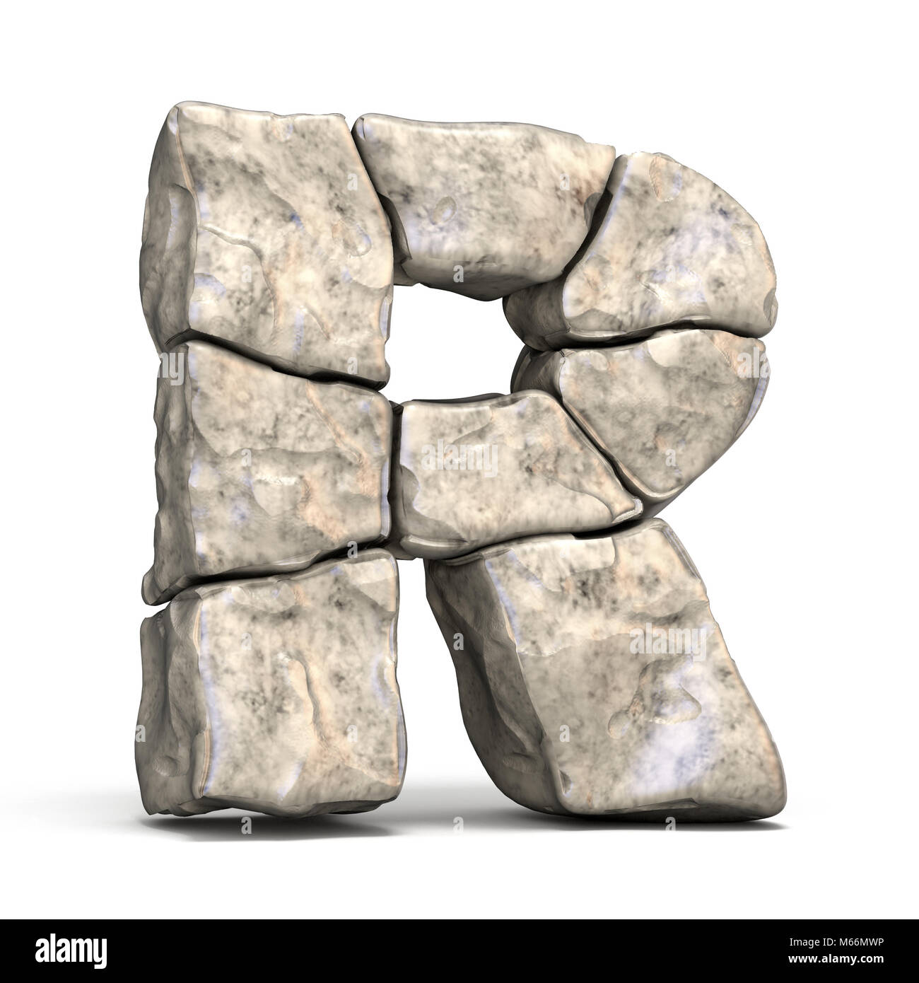 Stone font letter R 3D render illustration isolated on white background ...
