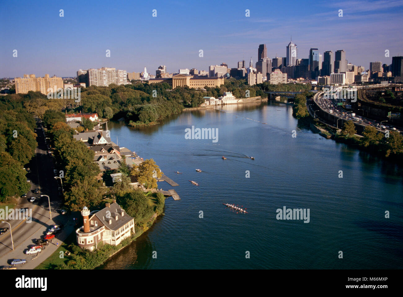 1990s 1994 AERIAL VIEW OF SCHUYLKILL RIVER AND PHILADELPHIA PA USA ...