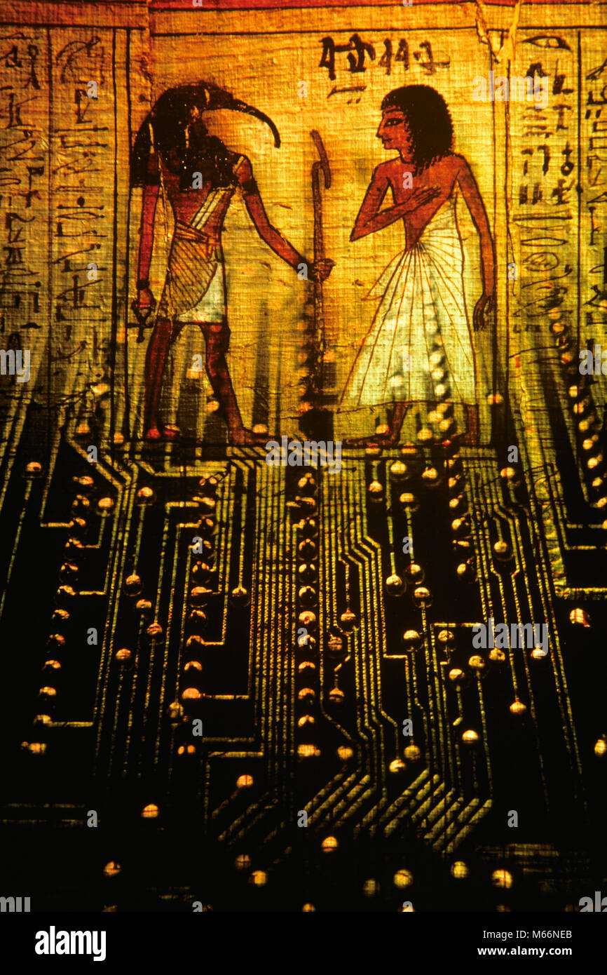 PRINTED CIRCUIT AND SCENE ON EGYPTIAN SCROLL GOD THOTH INVENTOR OF ...
