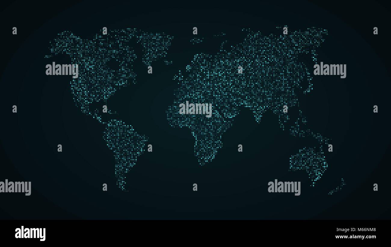 Abstract world map. Blue map of the earth from the square points. Dark ...