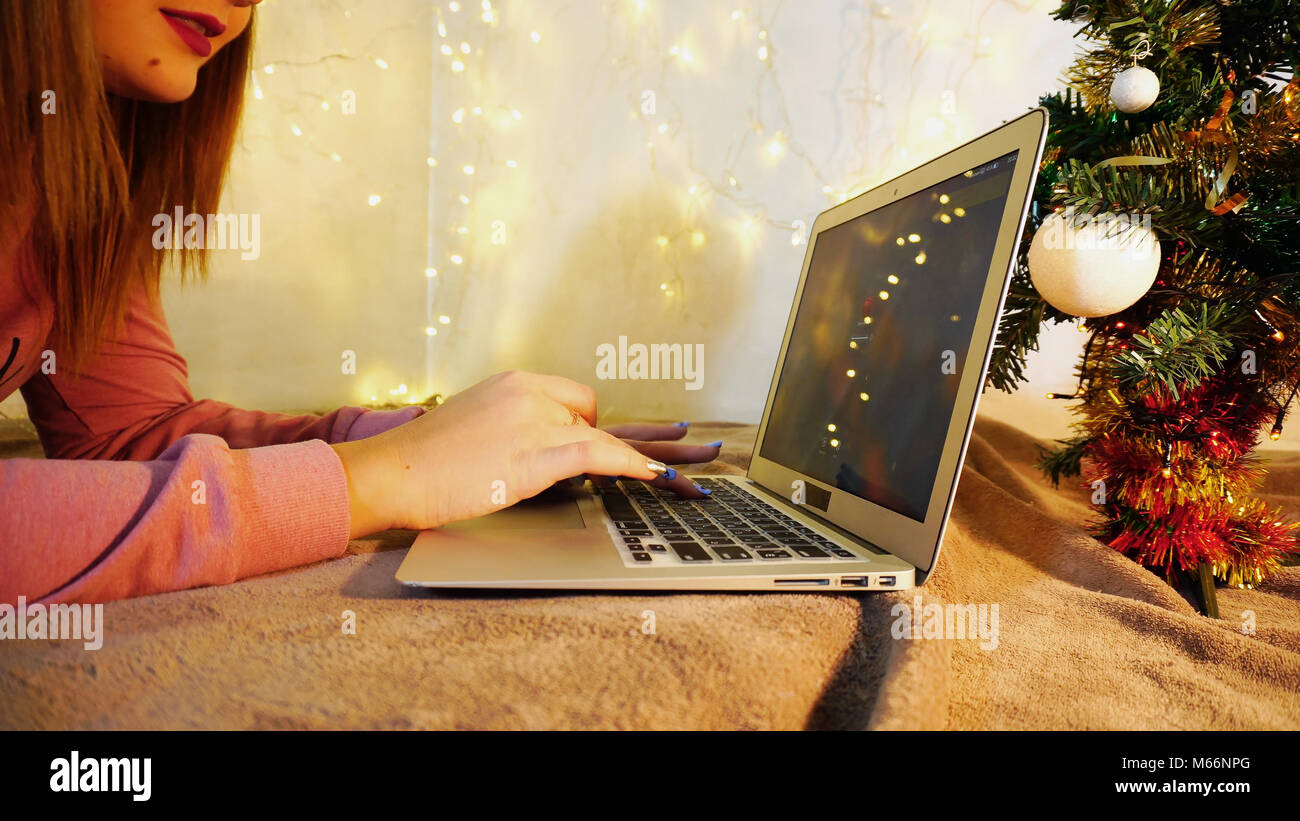 Glorious girl writing greeting message Stock Photo - Alamy