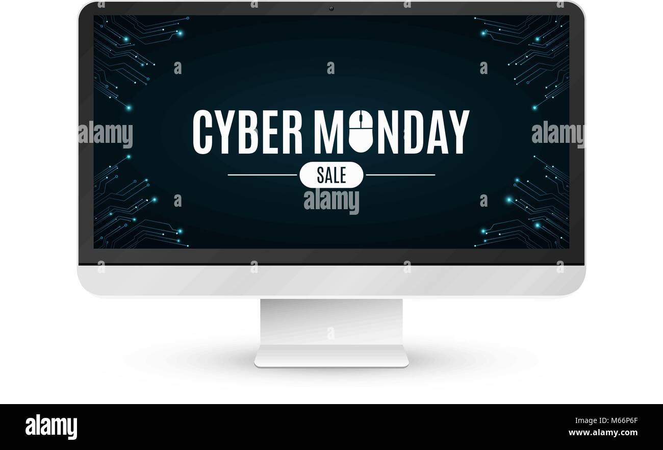 Modern LCD monitor on a white background with an inscription cyber ...