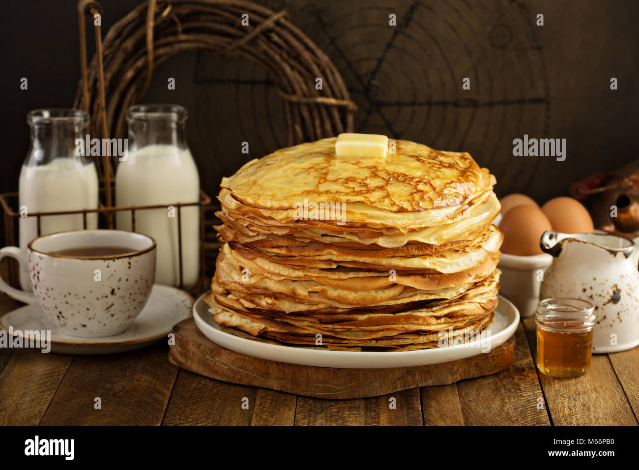 Big stack of homemade crepes or thin crepes Stock Photo - Alamy