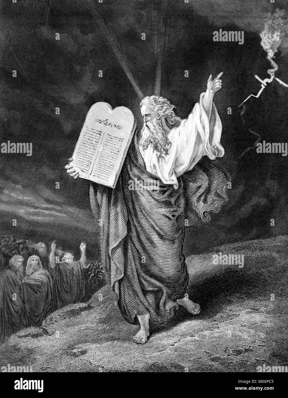 MOSES COMING DOWN FROM MOUNT SINAI WITH TABLET OF THE TEN COMMANDMENTS ...