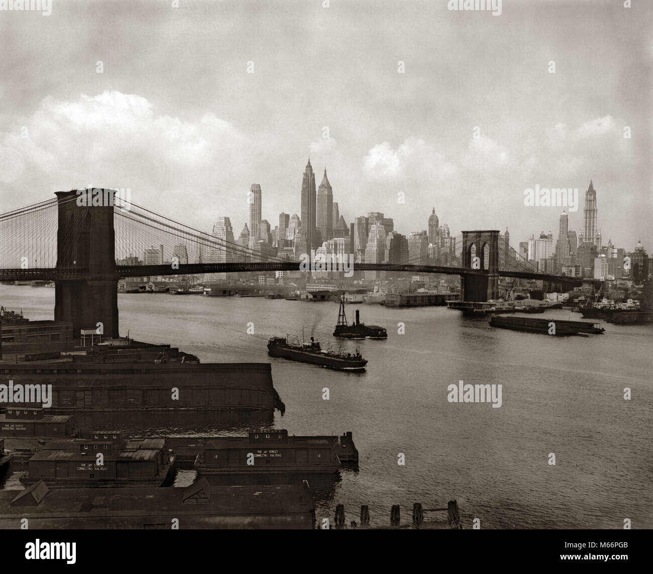 1940s 1950s NYC NEW YORK CITY SKYLINE AND BROOKLYN BRIDGE FROM BROOKLYN ... 1940s 1950s NYC NEW YORK CITY SKYLINE AND BROOKLYN BRIDGE FROM BROOKLYN ...