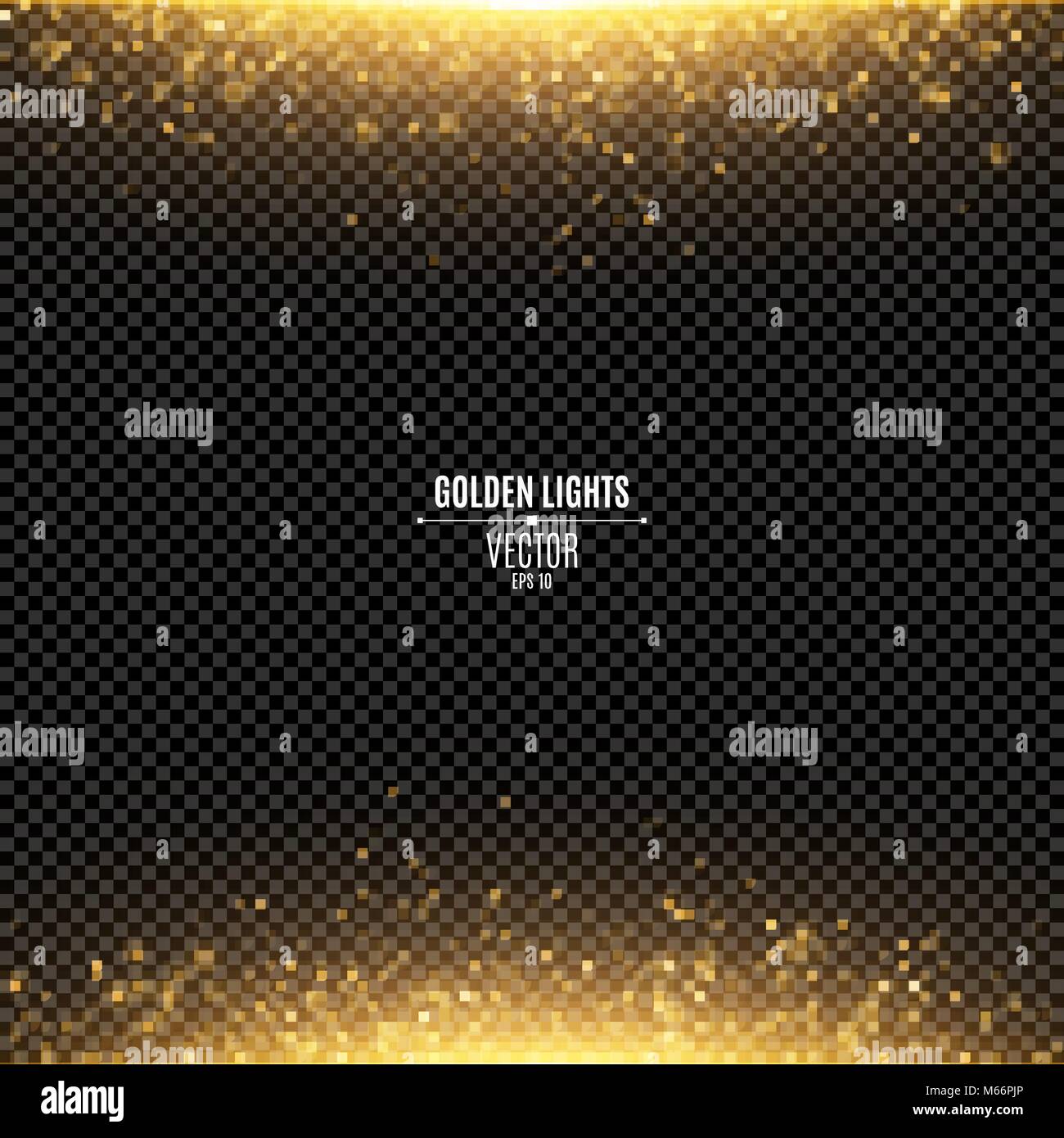 Abstract golden lights fall on a transparent background. Magical gold ...