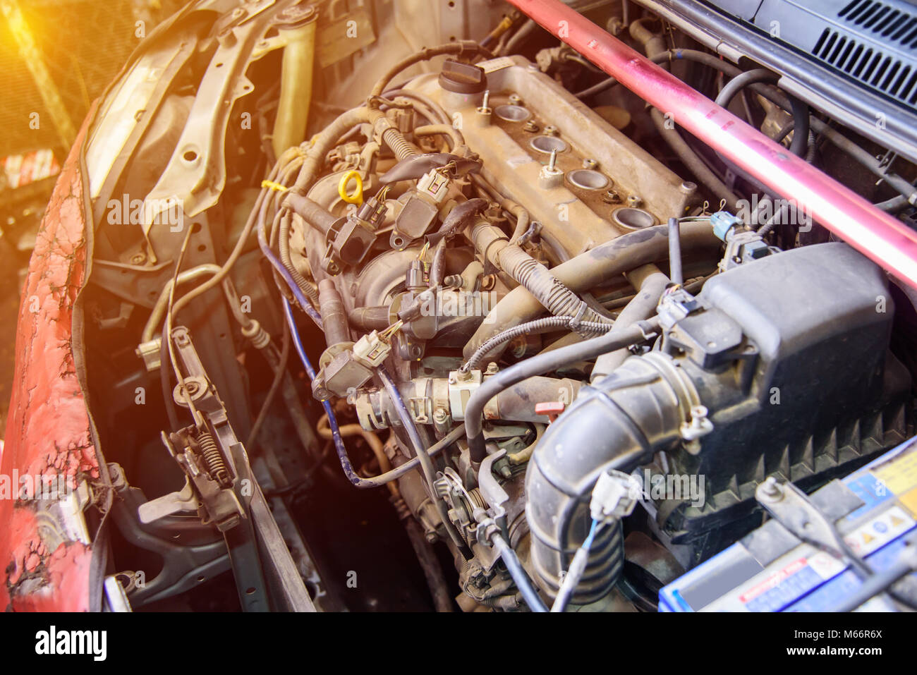 Repair old car engine / Old engine of the car Stock Photo - Alamy