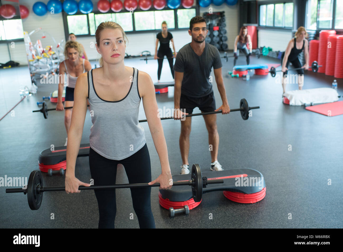 Exercise class using weights Stock Photo - Alamy