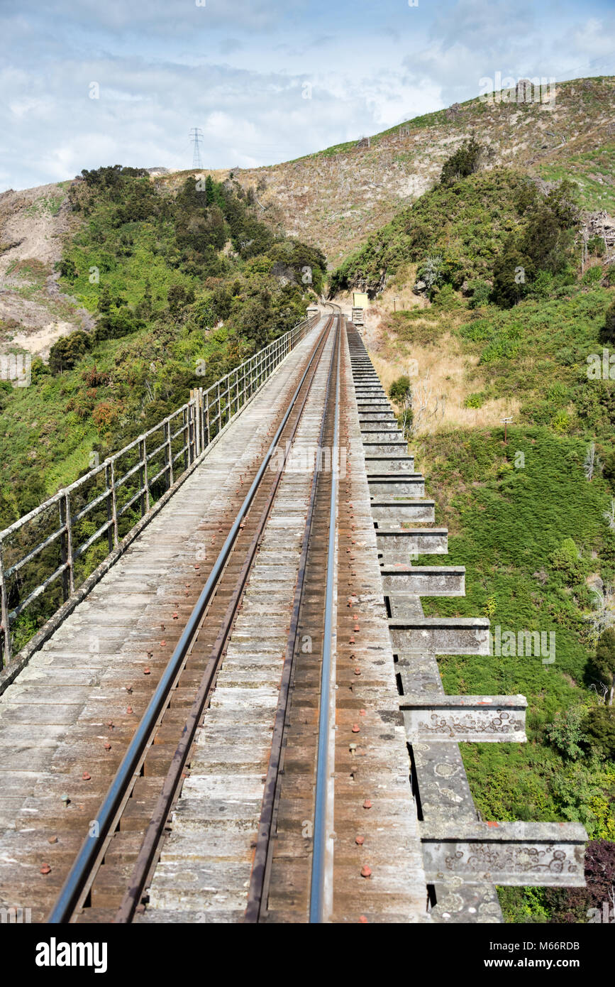 Wooden Viaduct, Taieri Gorge Railway, South Island, New Zealand Stock ...