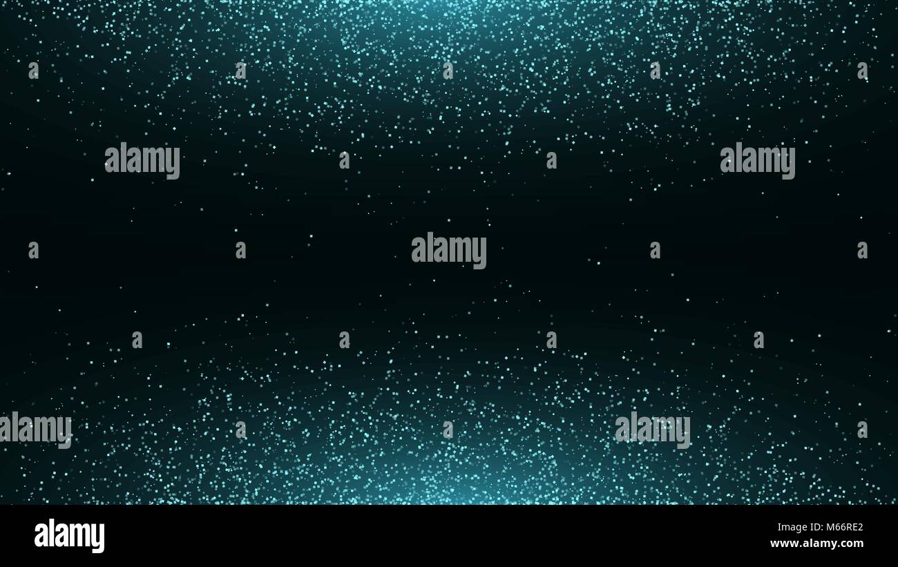 Blue glowing dust on a black horizontal background. Backlight from ...