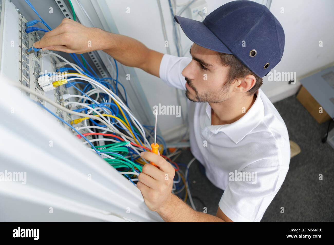 electrician wiring electrical panel Stock Photo - Alamy