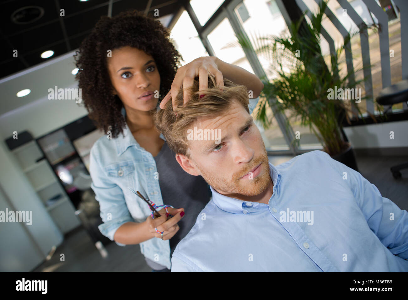 female hairdresser at work making haircut Stock Photo - Alamy