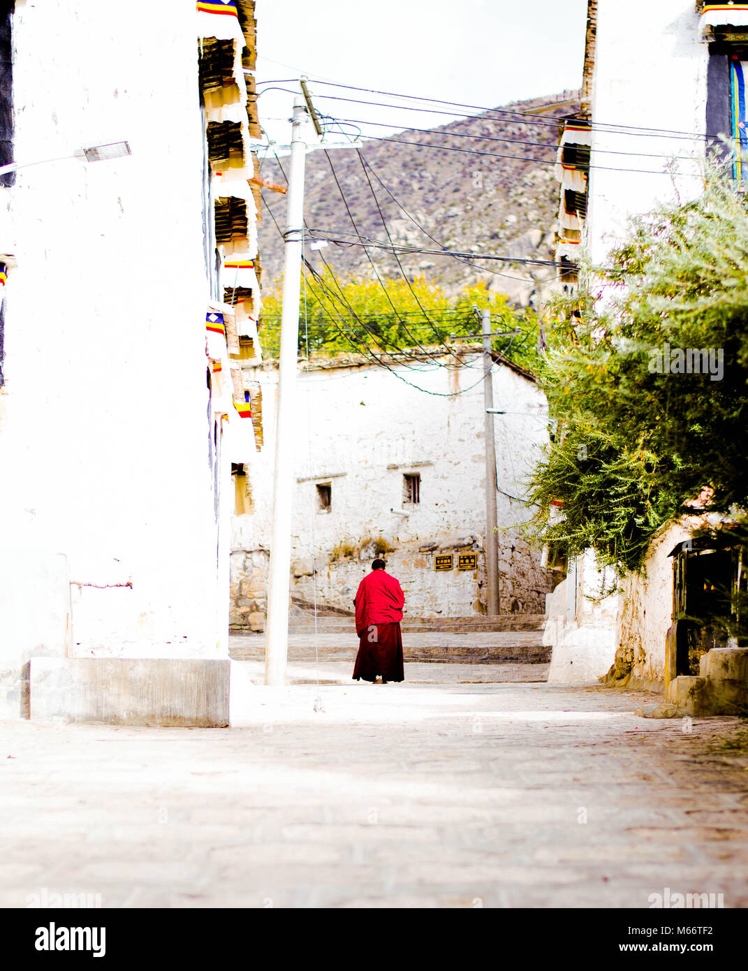 Tibetan Monk in red robe Stock Photo - Alamy