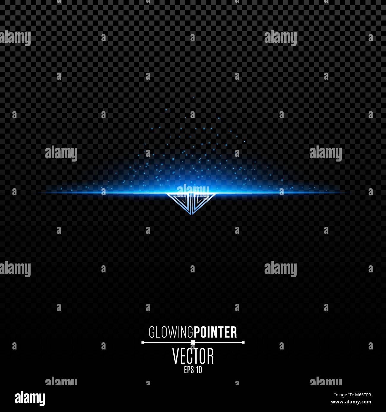 Abstract glowing blue pointer with pattern down. Magic arrow with ...