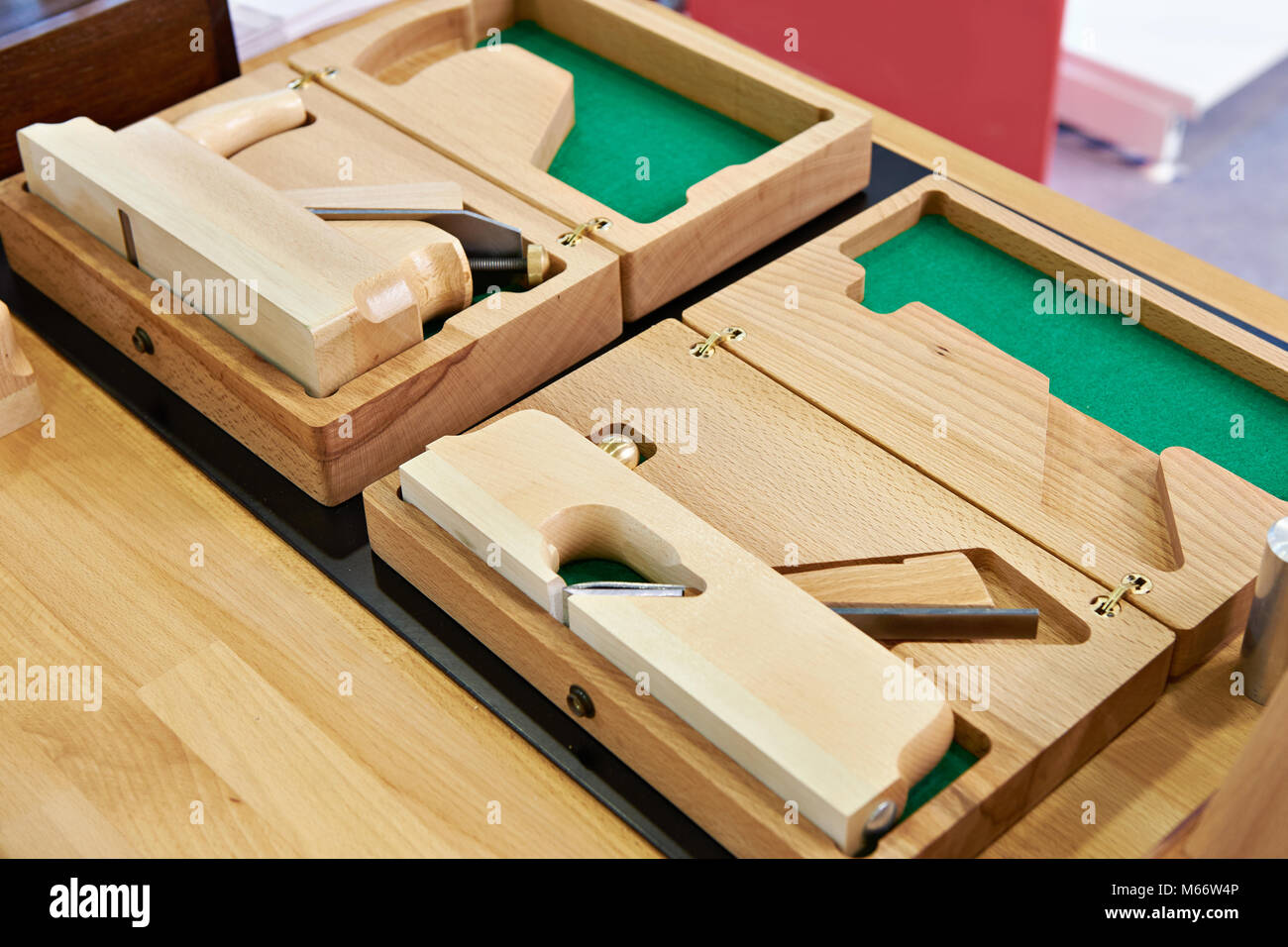 Modern wooden planes in boxes Stock Photo - Alamy