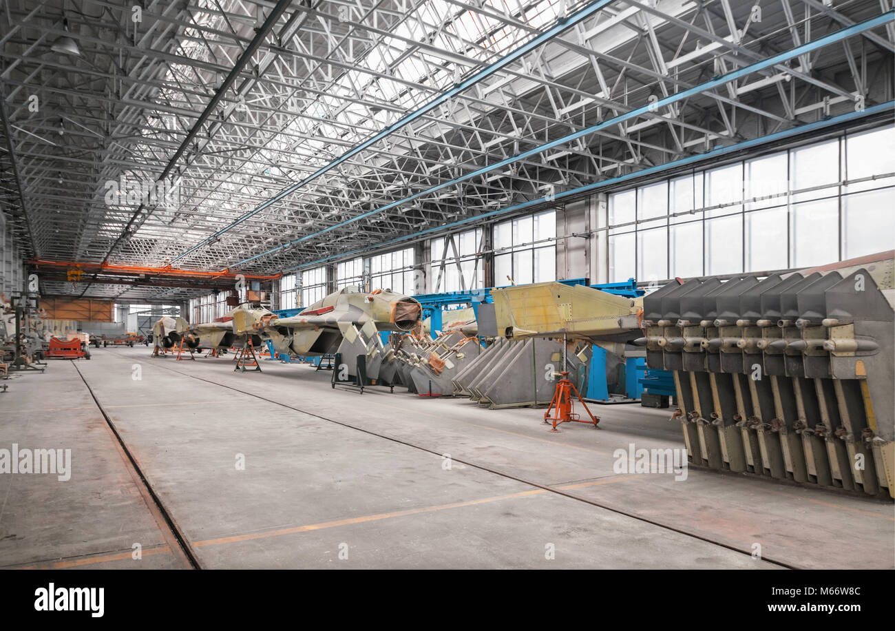 Aviation factory of military aircraft. Assembly of the Russian ...