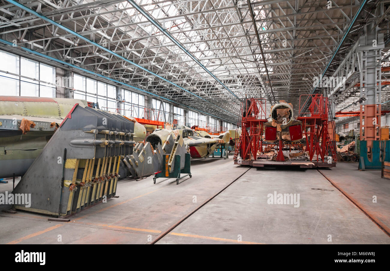 Aviation factory of military aircraft. Slipway with the Russian ...