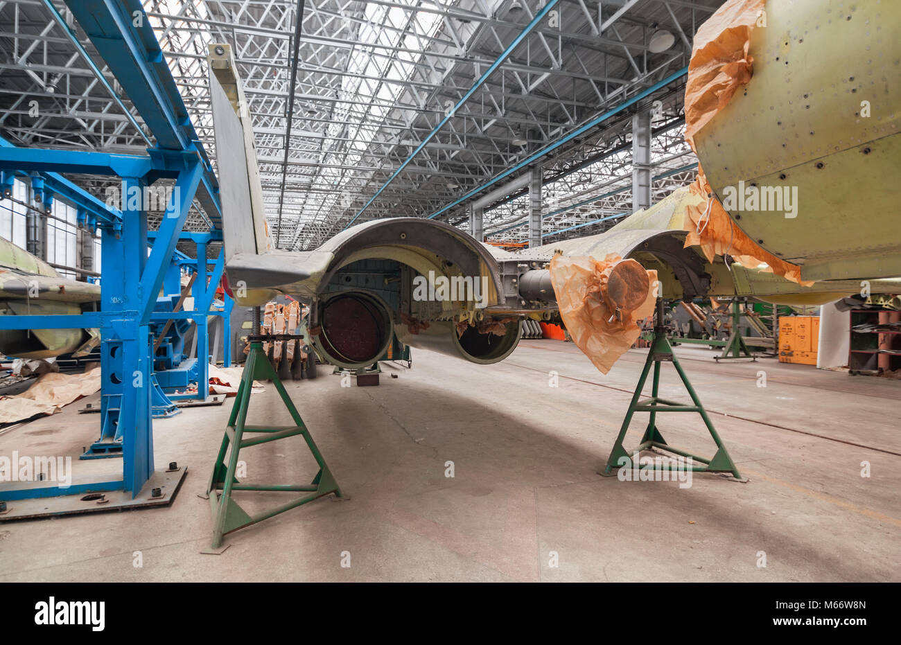 Aviation factory of military aircraft. Back view Russian multirole ...