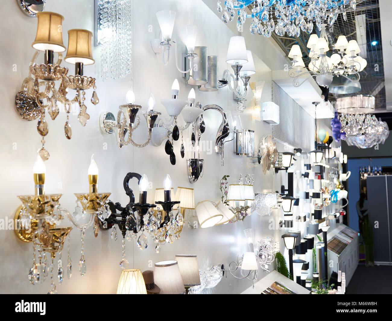 Department of lights, fixtures and chandeliers in the store Stock Photo ...