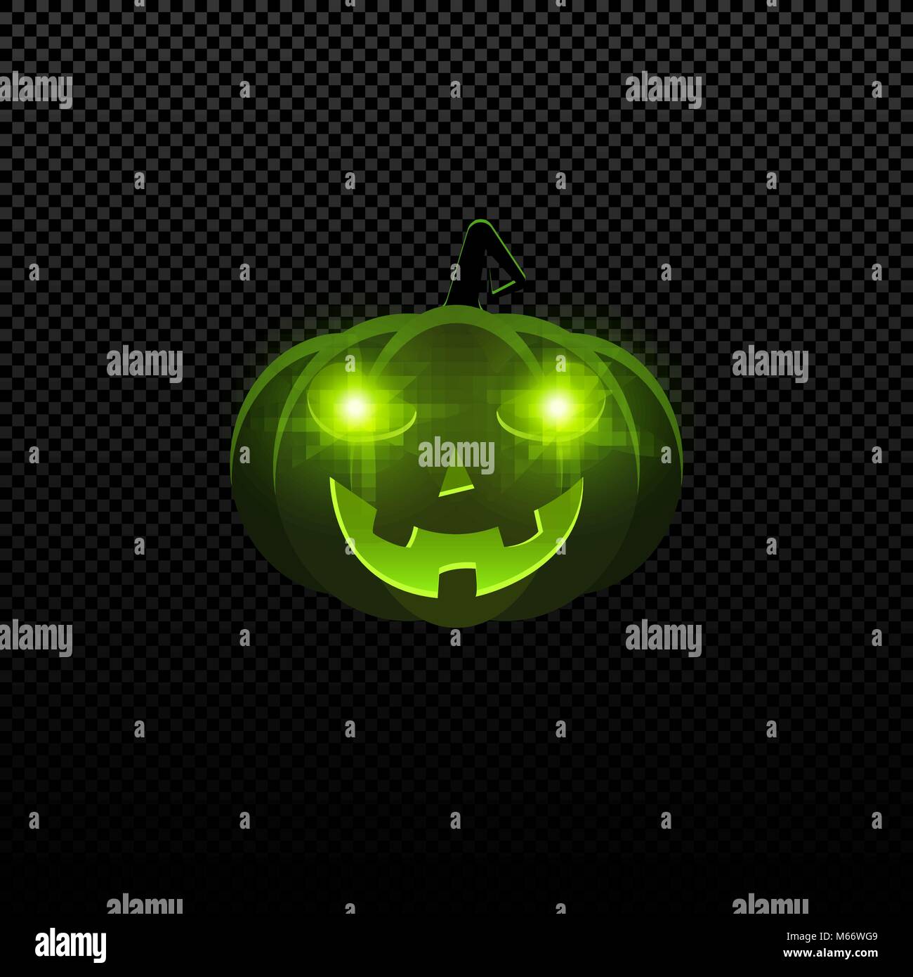 Cartoon evil Halloween pumpkin of green color with glowing eyes. Green ...